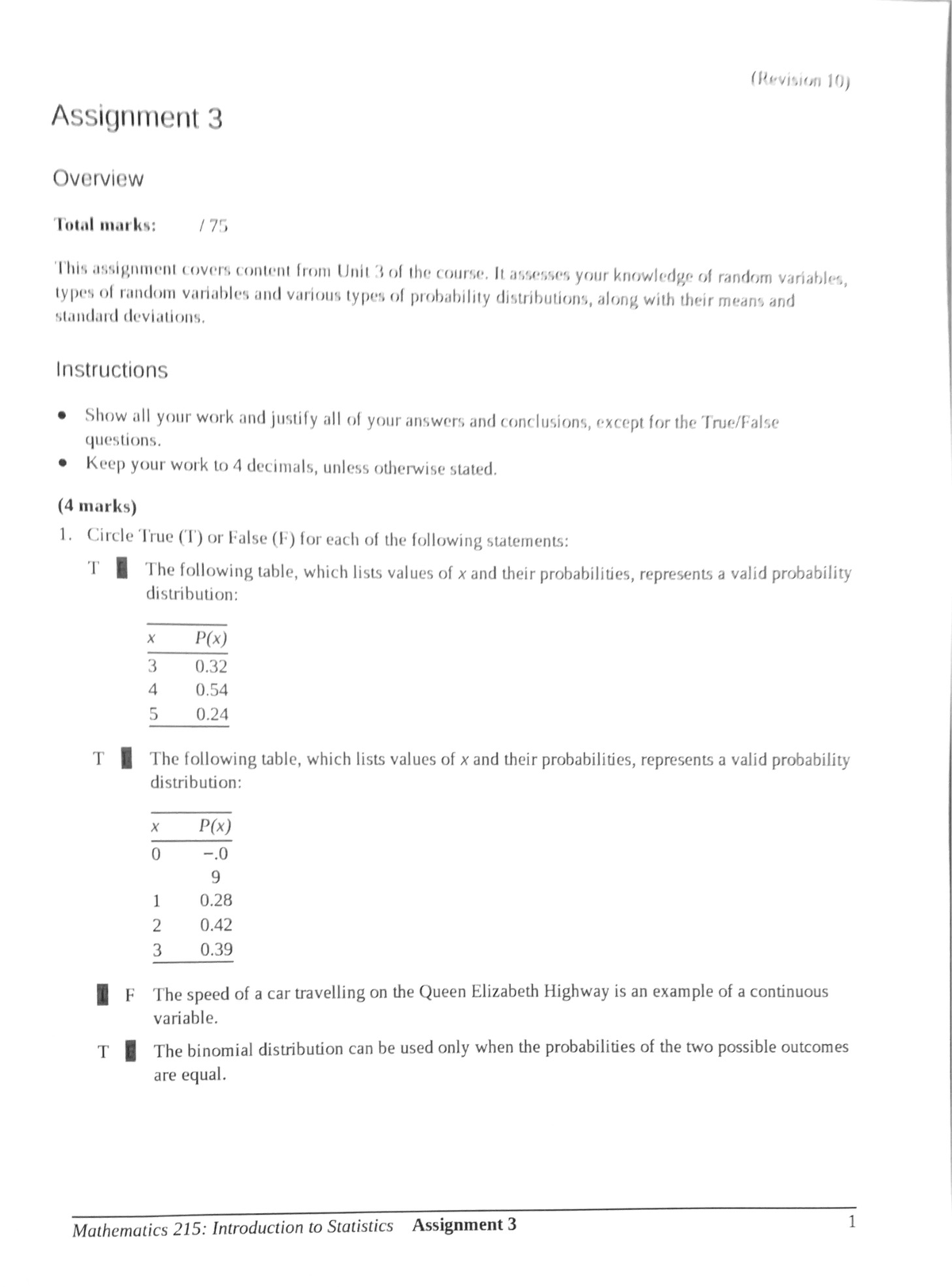 Document - Math 215 Assignment 3 - 100% - Math 215 - Studocu