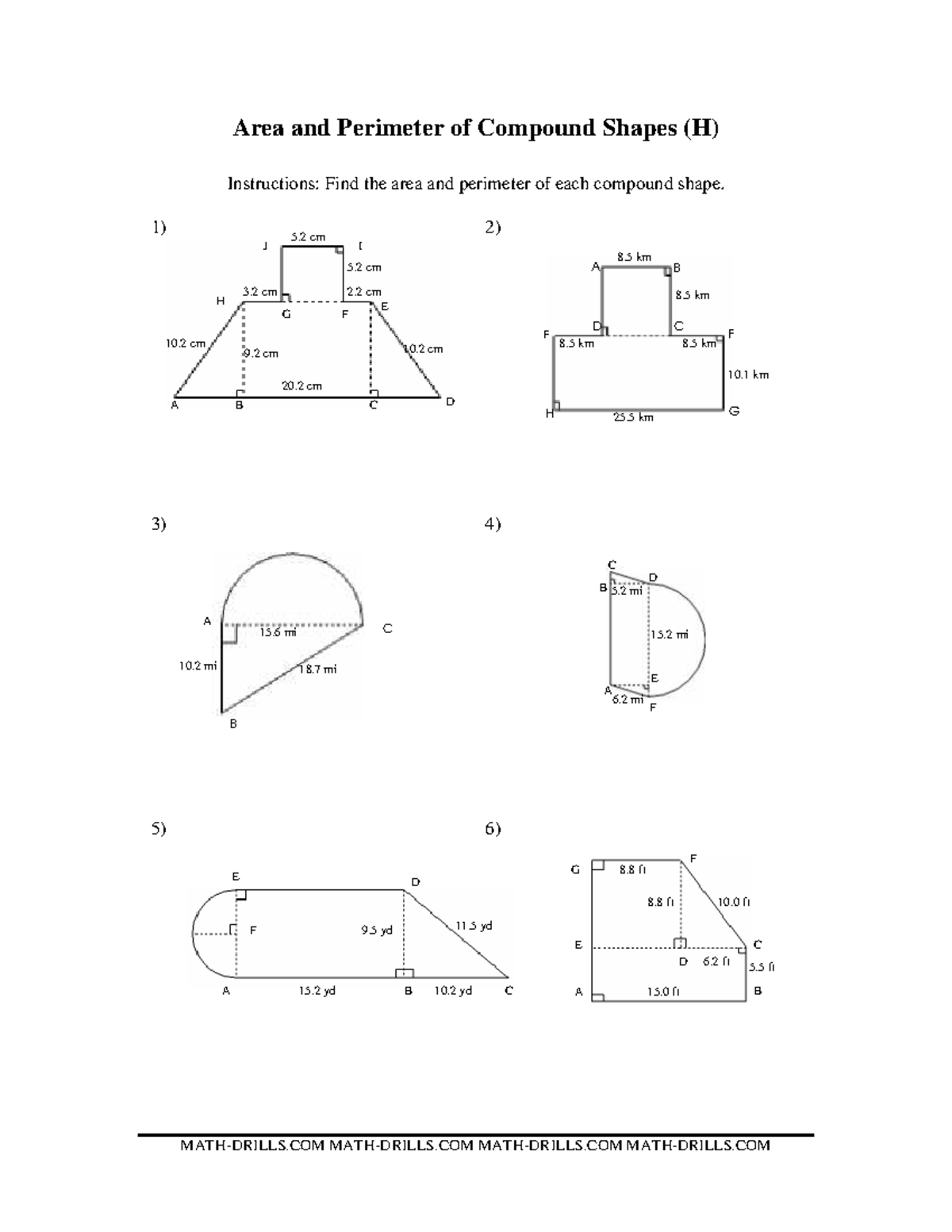Area and Perimeter of Compound Shapes (H) - MATH-DRILLS MATH-DRILLS ...