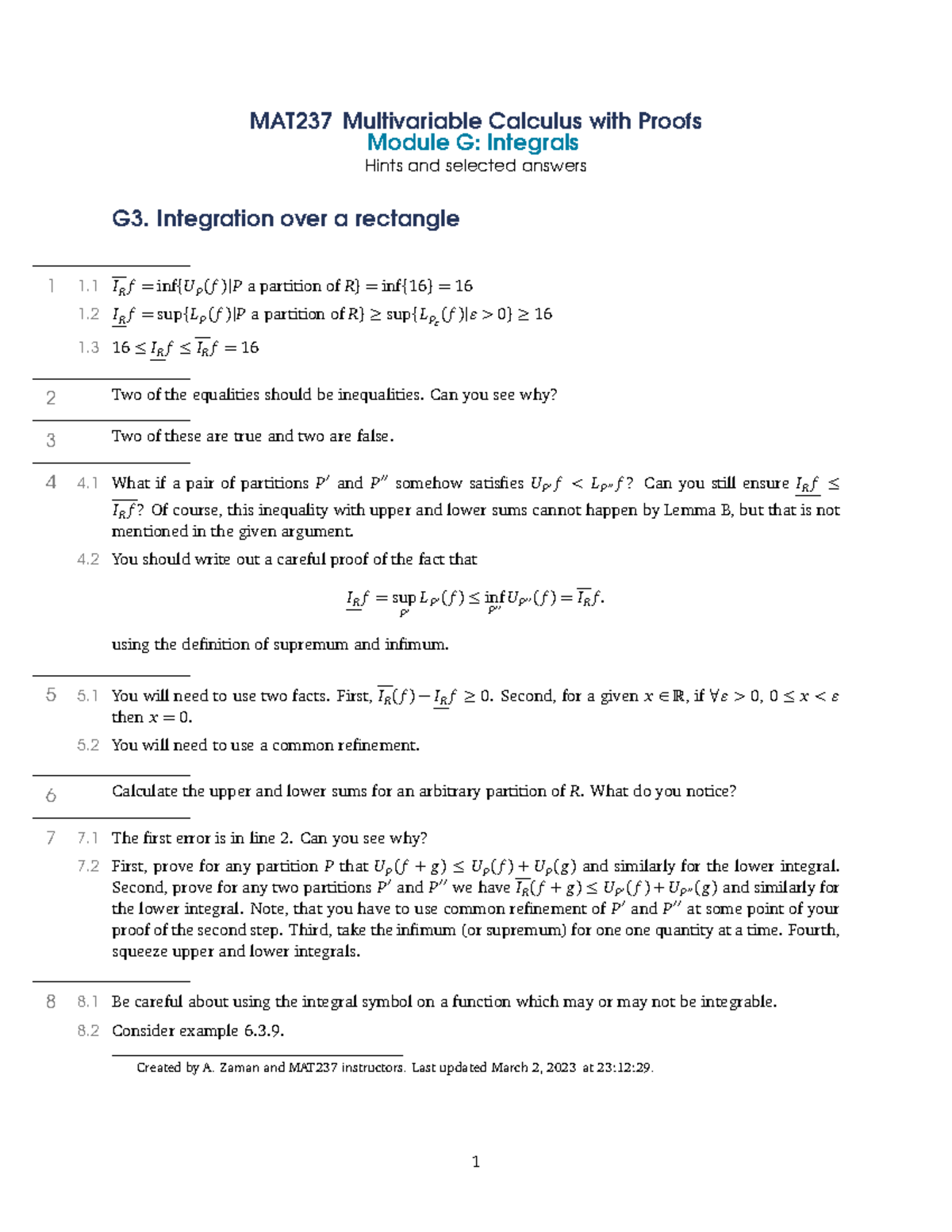 Mat237-g3-hints - study materials - MAT237 Multivariable Calculus with ...