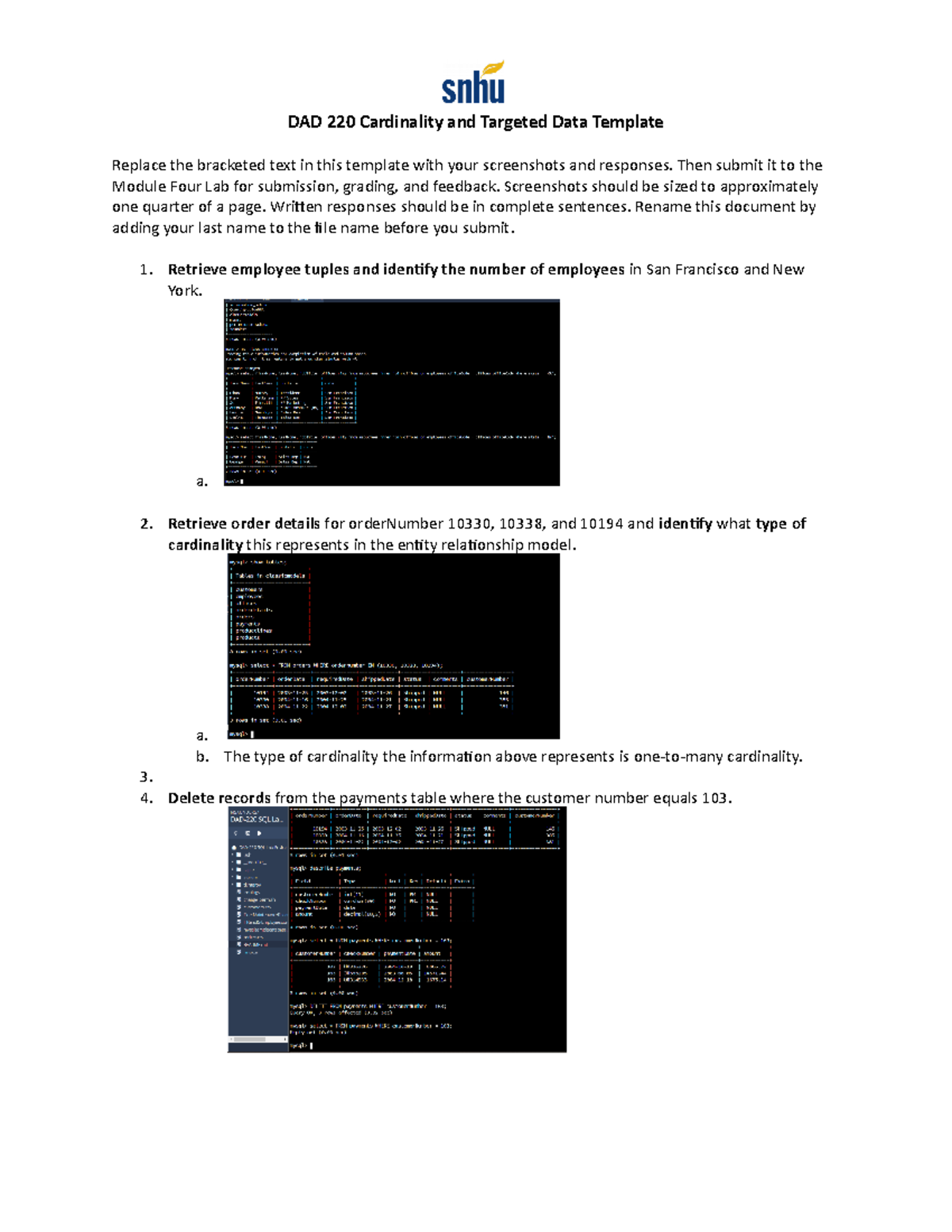 DAD 220 Cardinality and Targeted Data - Then submit it to the Module ...