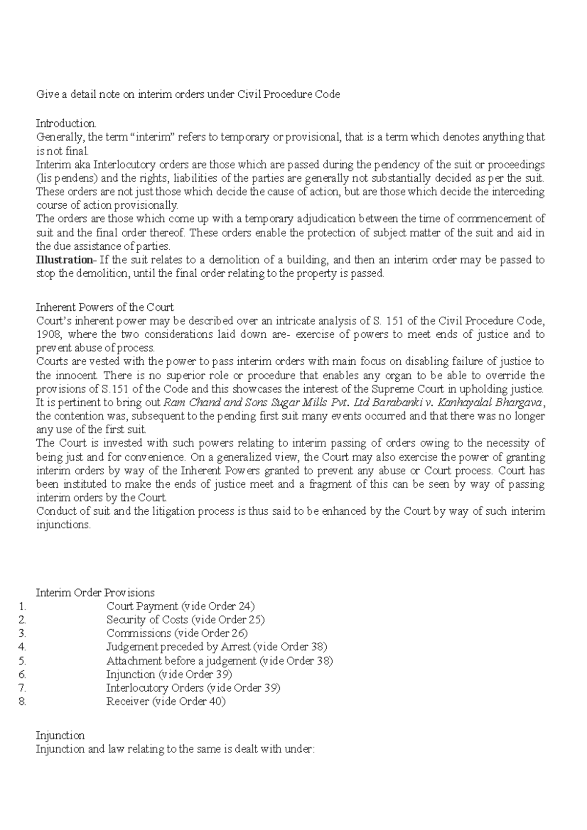 CPC - Give a detail note on interim orders under Civil Procedure Code ...