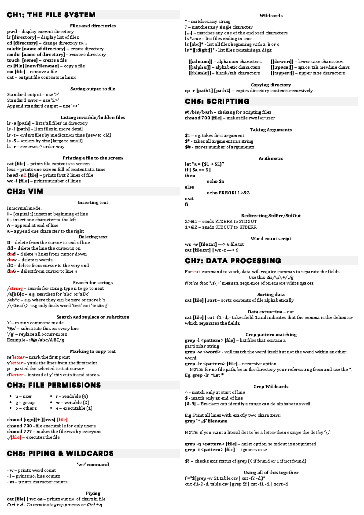 Web Systems Skill Test Cheat Sheet Files And Directories Pwd Display Current Directory Ls