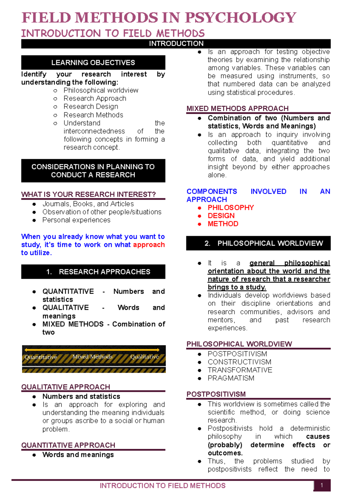 Itroduction To Field Methods - FIELD METHODS IN PSYCHOLOGY INTRODUCTION ...