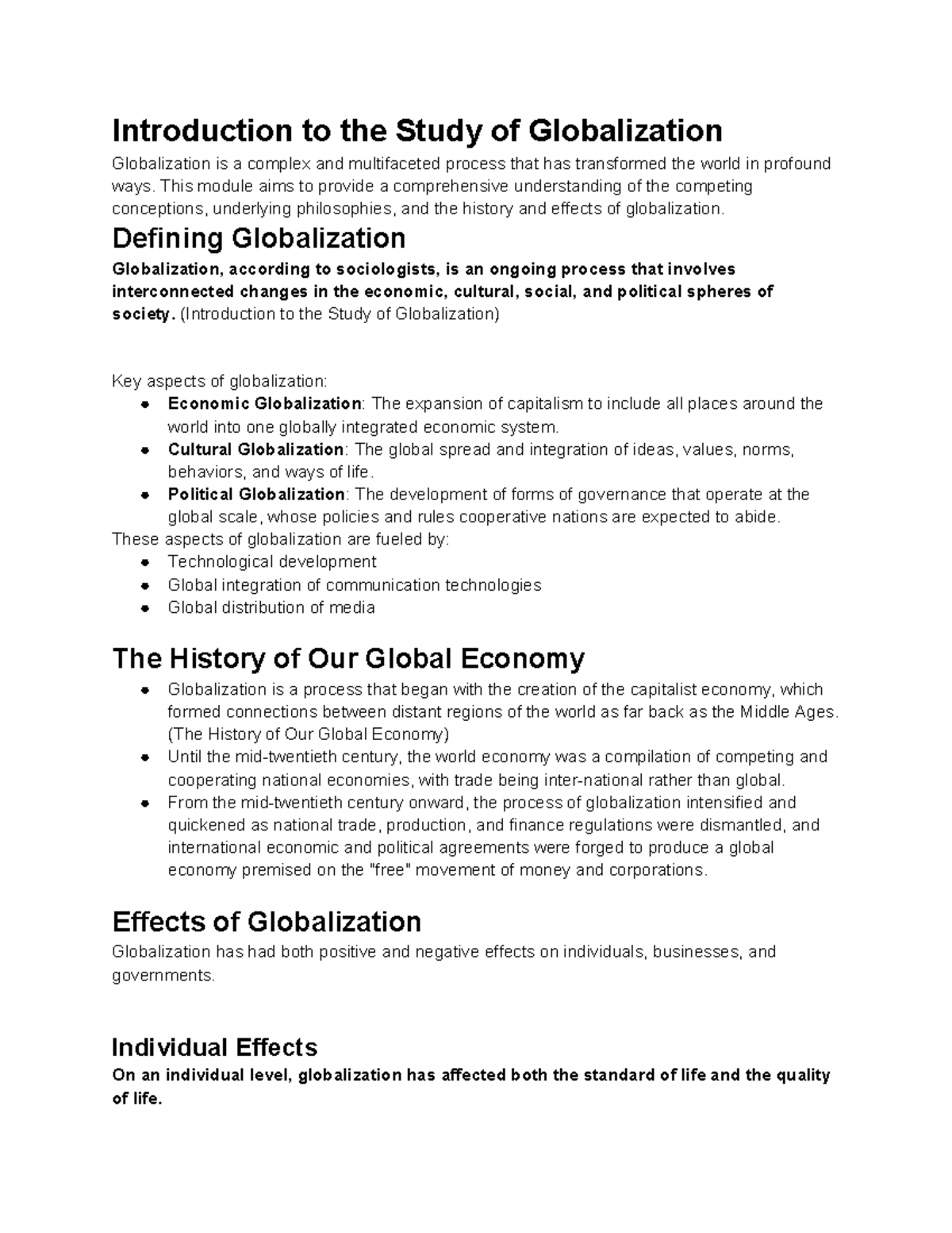 W2 THE Contemporary World - Introduction to the Study of Globalization Globalization is a ...