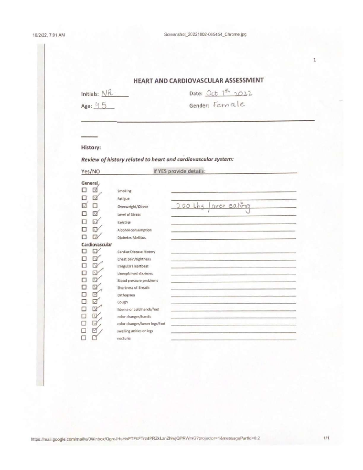 Cardiovascular assessment - NR 226 - Studocu