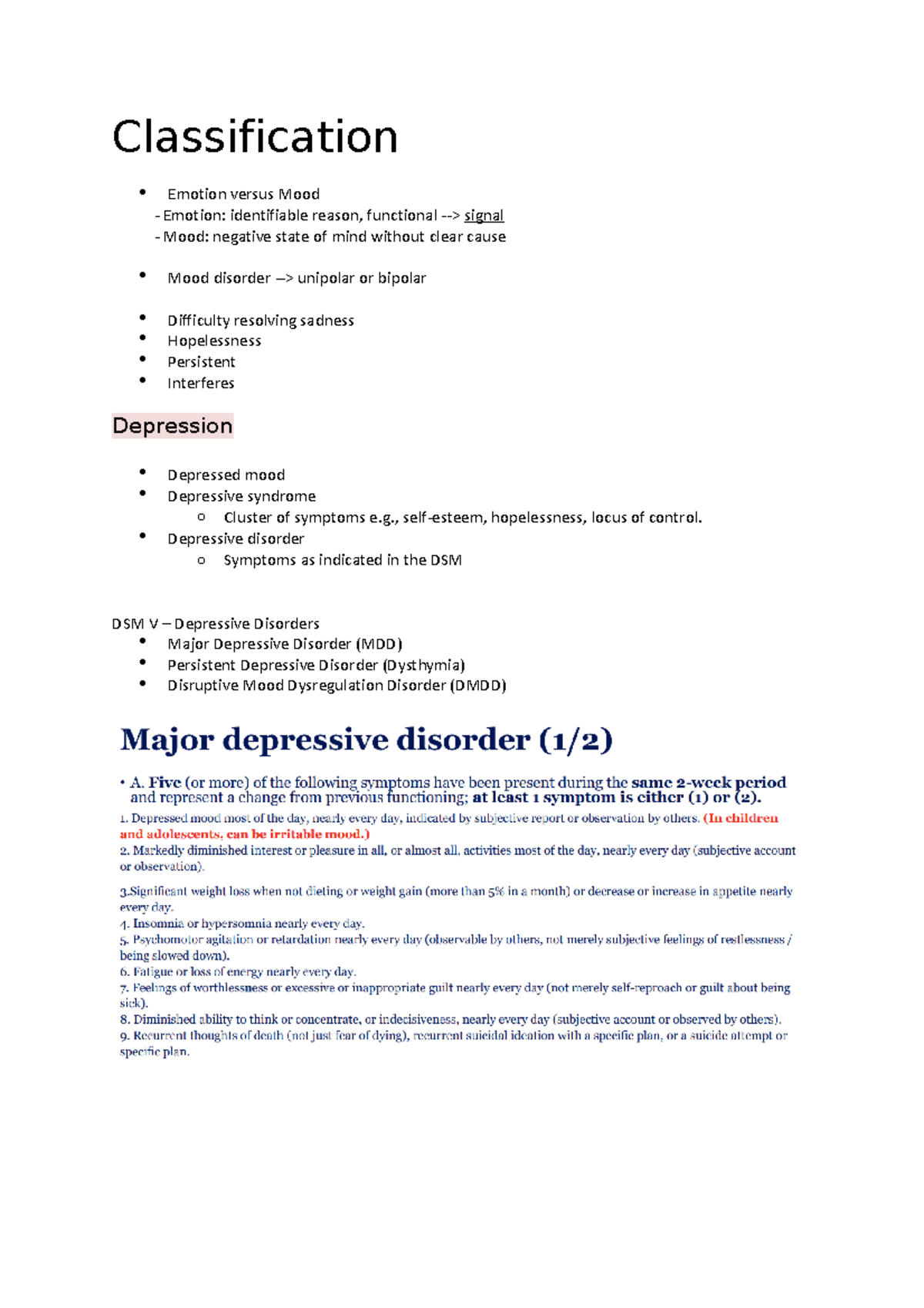 DPP week 3 - Depression - Lecture notes - Classification Emotion versus ...