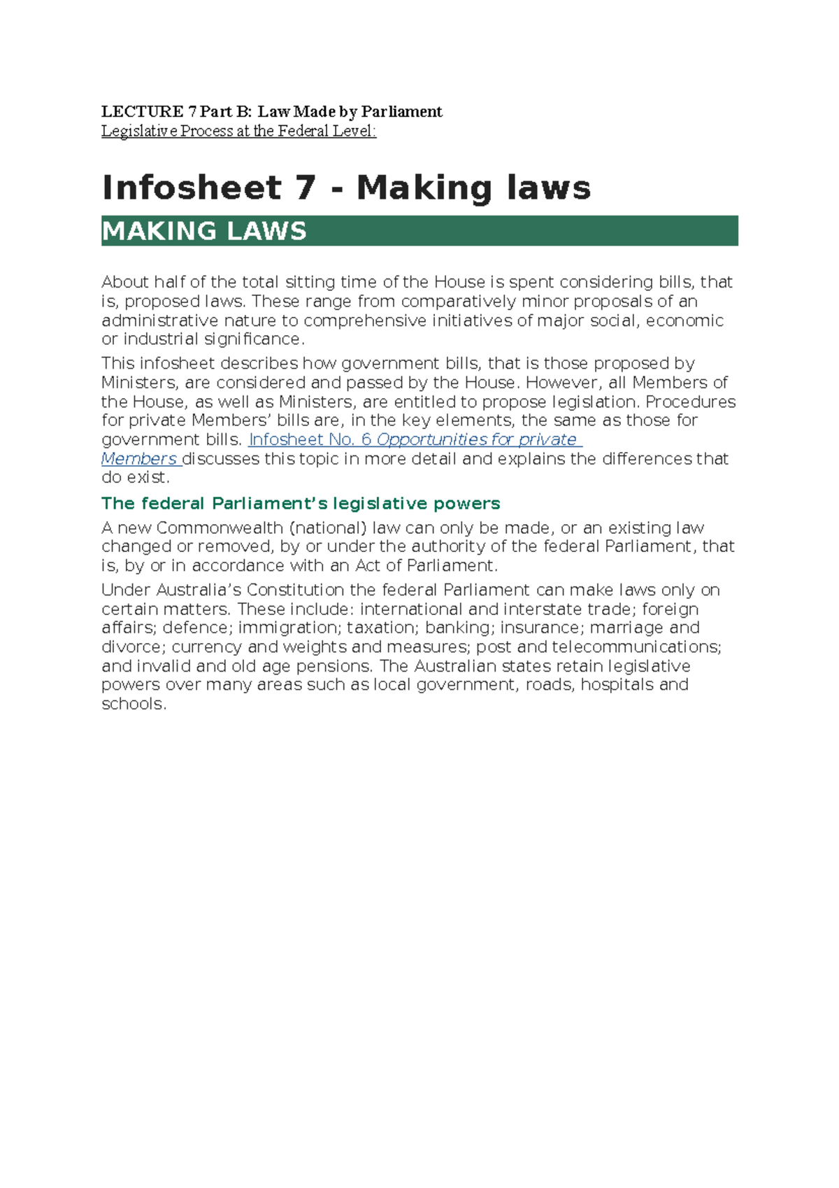 LAW1111 Australian Legal System II - LECTURE 7 Part B: Law Made by ...