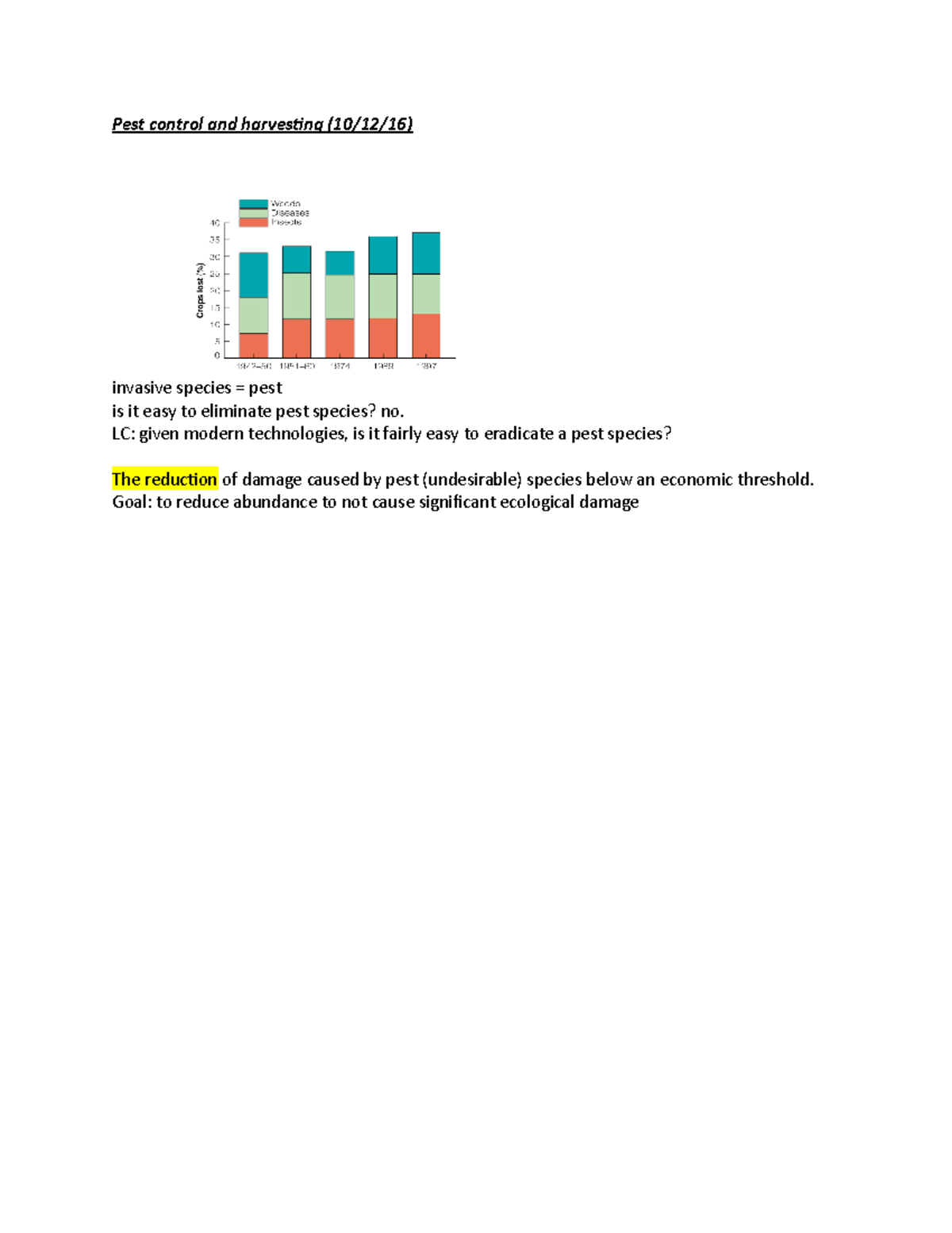 BIOL 2335 Fall 2016 - Pest Control and Harvesting Notes - Pest control ...