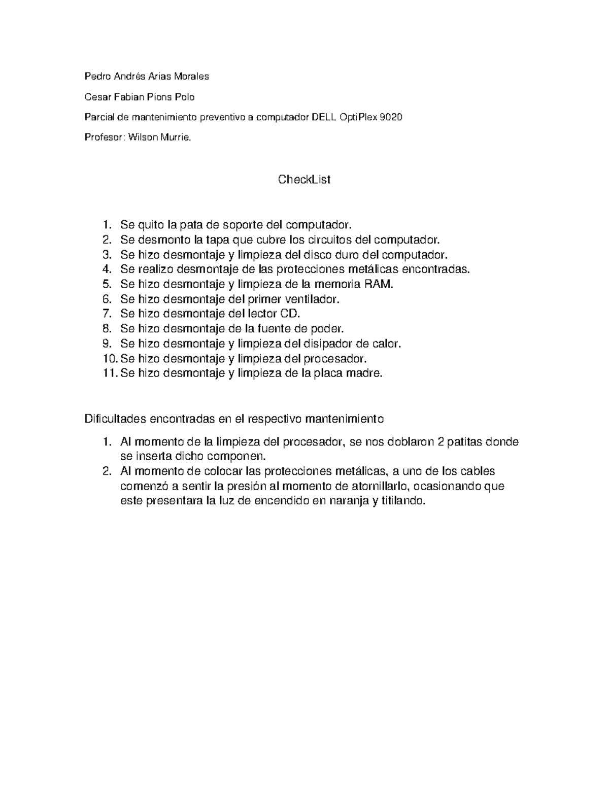 Check List parcial cesar y pedro - Pedro Andrés Arias Morales Cesar ...
