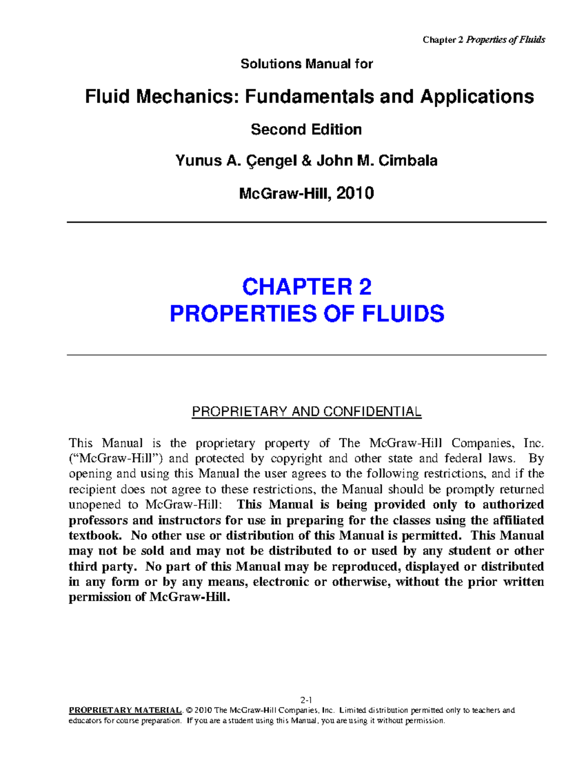 Solutions for fluid mechanics ch4 - PROPRIETARY MATERIAL. © 2010 The McGraw-Hill Companies, Inc ...