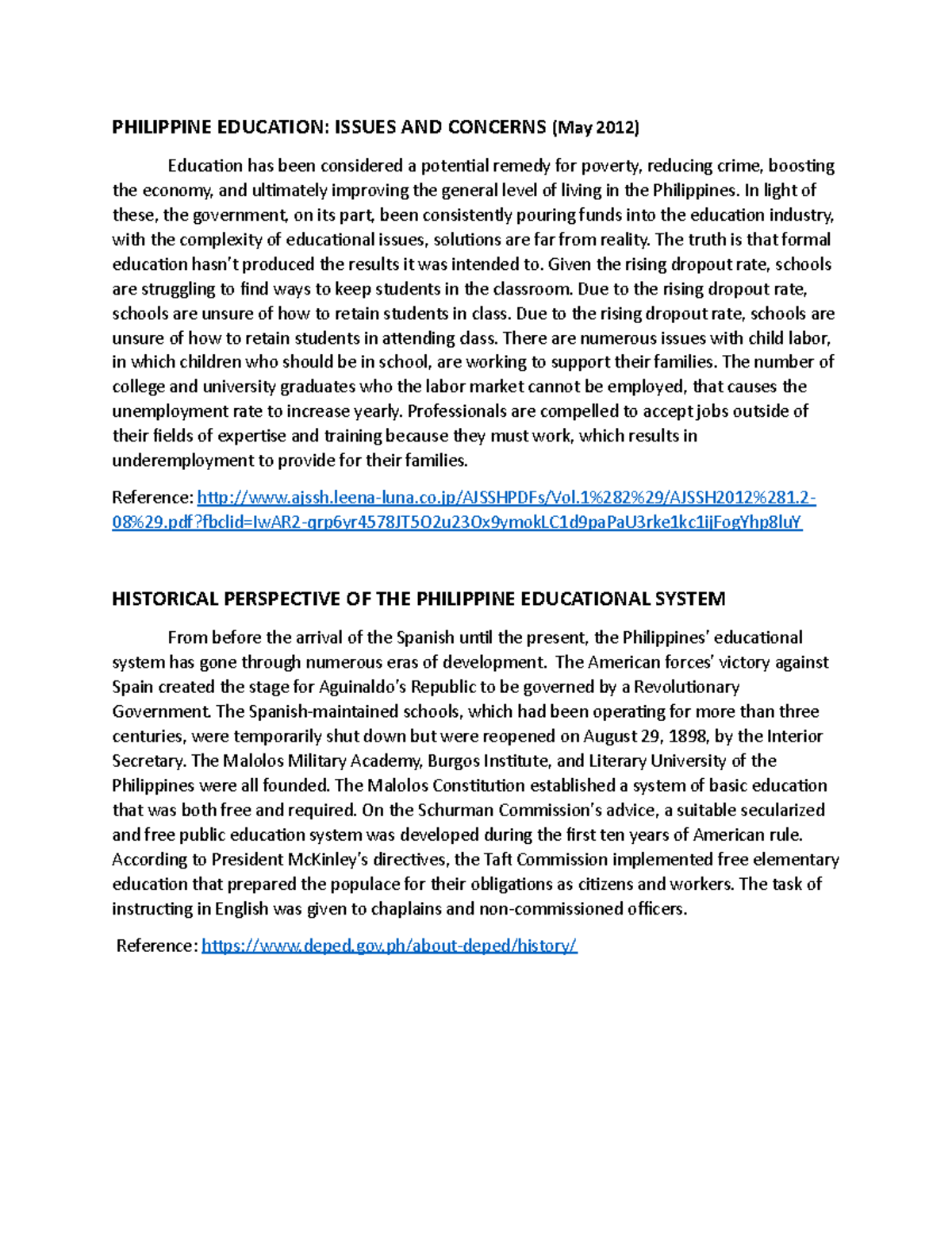 Contrivershit - Lecture notes - PHILIPPINE EDUCATION: ISSUES AND ...