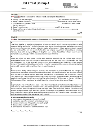 New Password B2 UT 1A - TESTY - Unit 1 Test | Group A Name ...