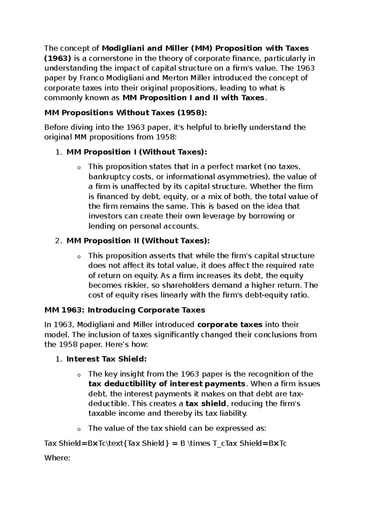 The concept of Modigliani and Miller - The 1963 paper by Franco ...