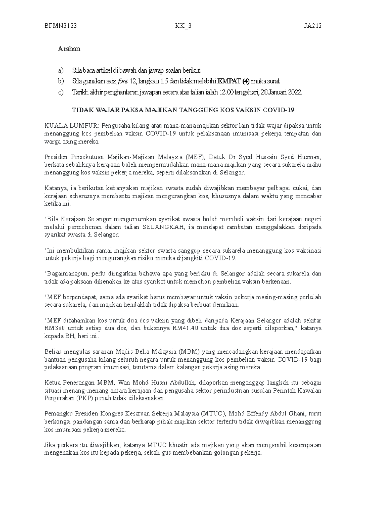 KK-3 JA212 - communicaton - BPMN3123 KK_3 JA Arahan a) Sila baca ...