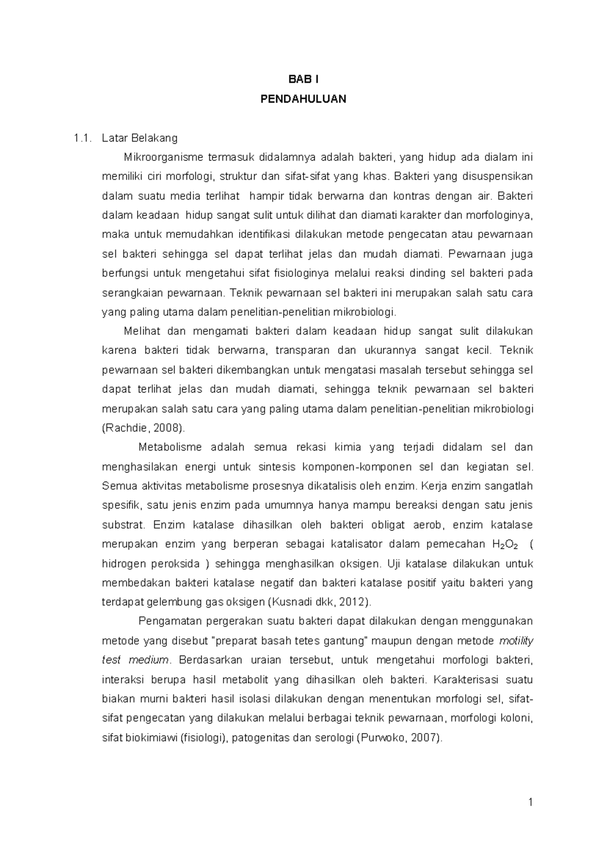 Laporan Karakterisasi (Pewaraan Bakteri, Uji Katalase dan Uji Motalitas ...