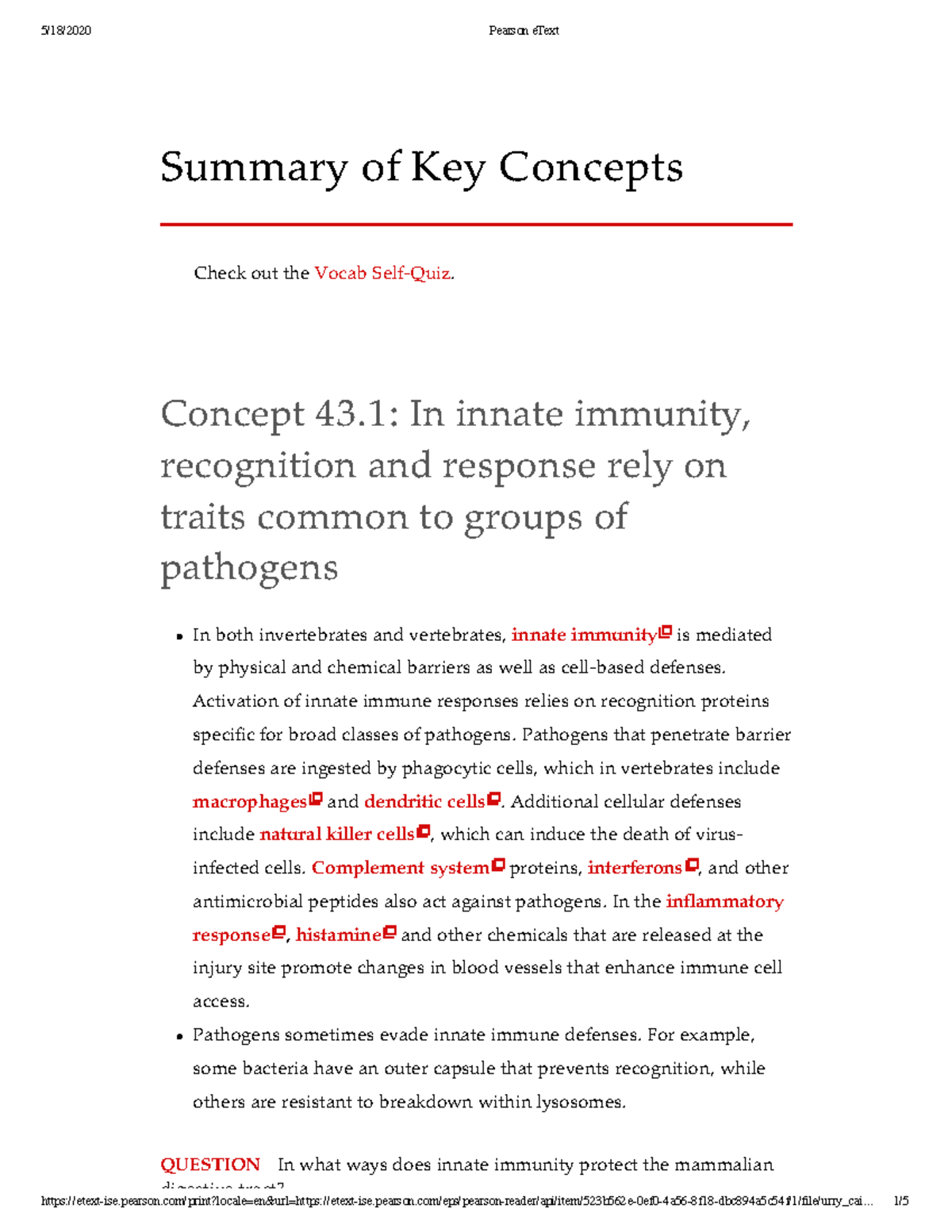 CH 43- The Immune System - Summary of K ey Concepts Check out the Vocab ...
