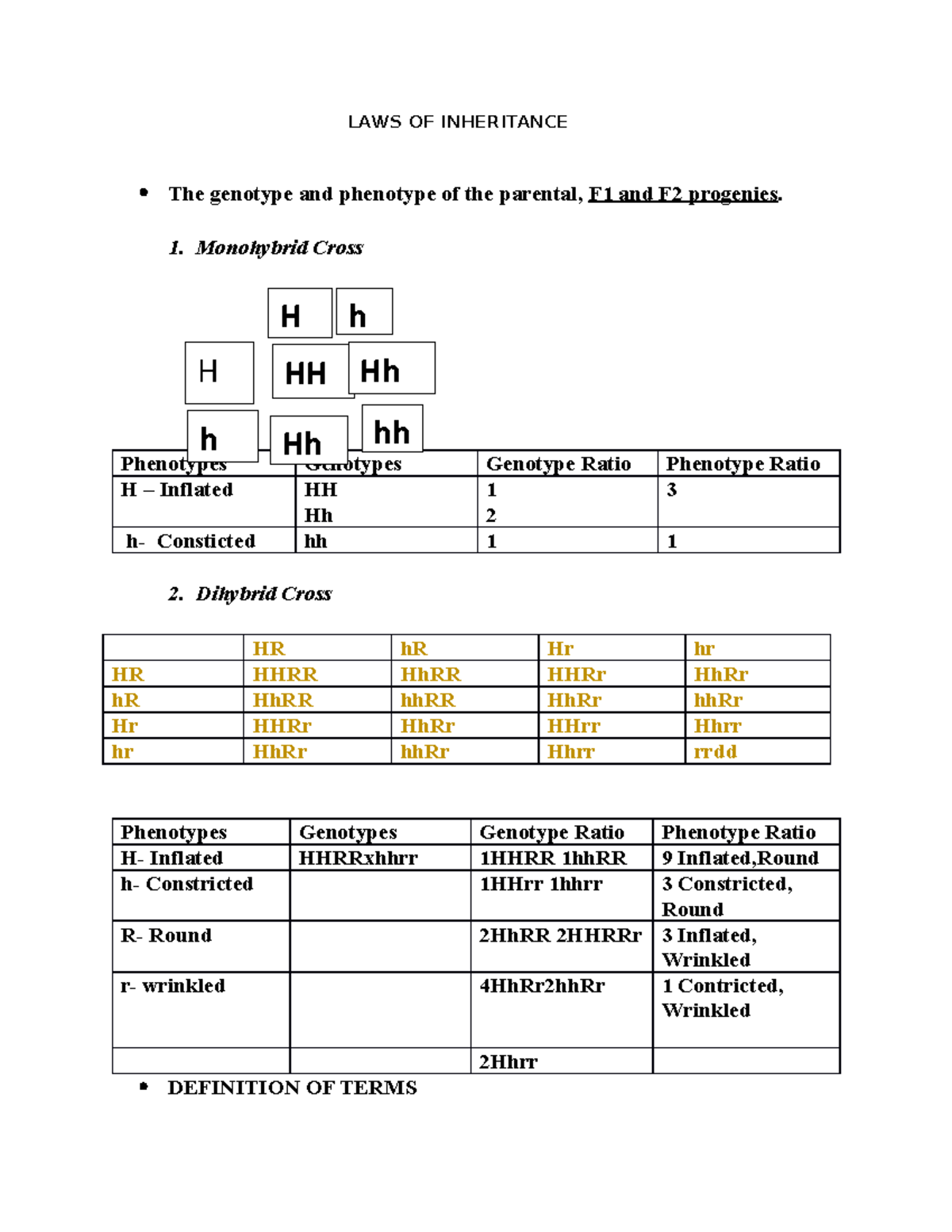 Notes in general biology - LAWS OF INHERITANCE The genotype and ...
