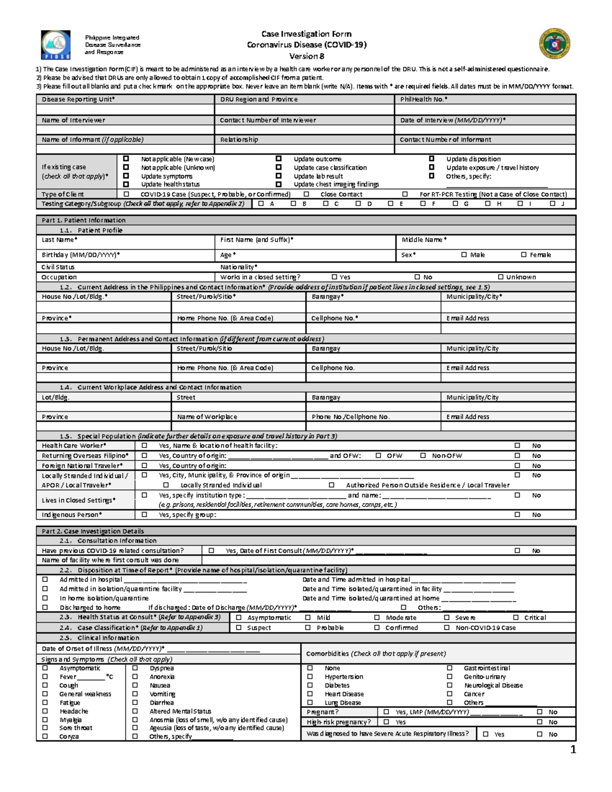 E CIF version 8 (Fillable) - 1 Philippine Integrated Disease ...