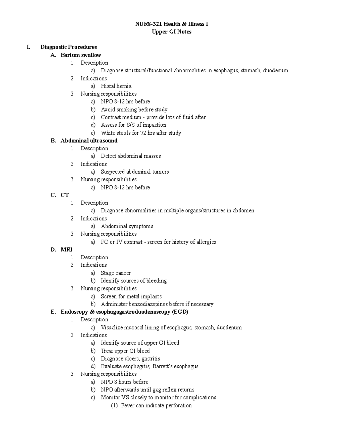 Upper GI notes - NURS-321 Health & Illness I Upper GI Notes I ...
