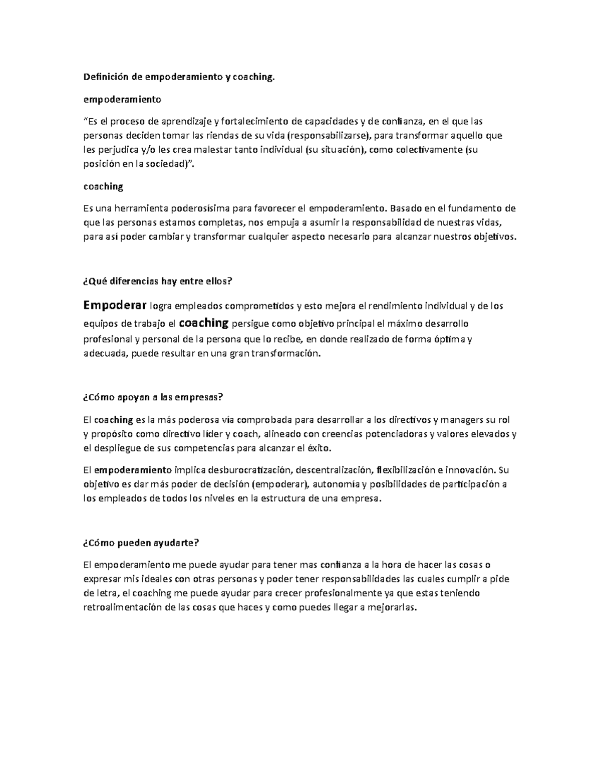 Definición de empoderamiento y coaching - empoderamiento “Es el proceso ...