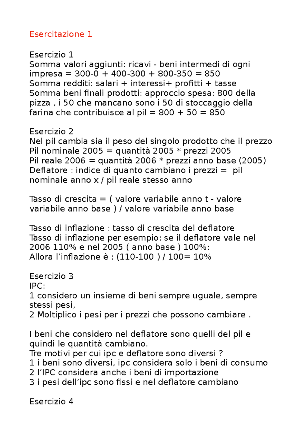 Esercizi macroeconomia - Esercitazione 1 Esercizio 1 Somma valori ...