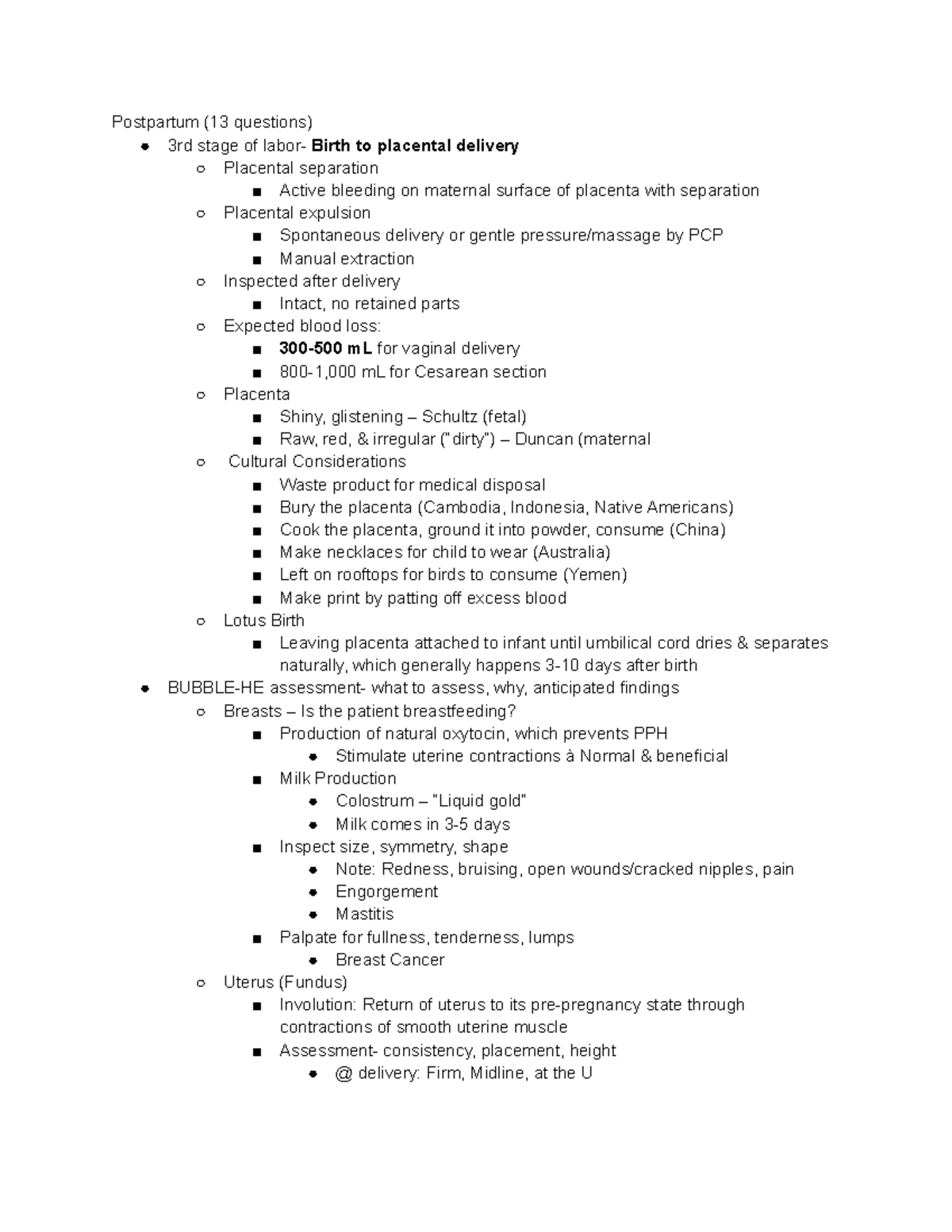 OB/peds Exam notes - NUR 392 - UAB - Studocu