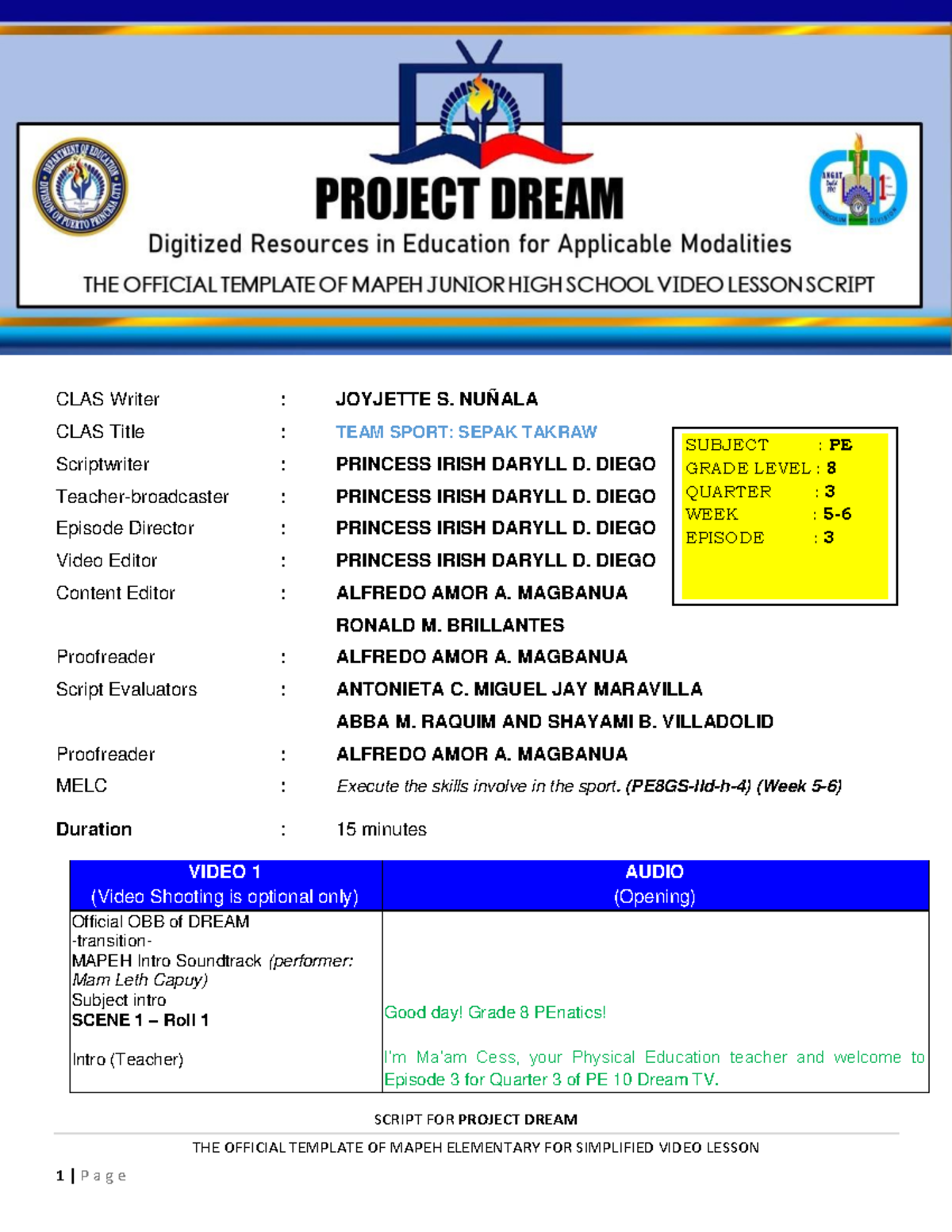 Dream Script Sepak - sports - SCRIPT FOR PROJECT DREAM THE OFFICIAL ...