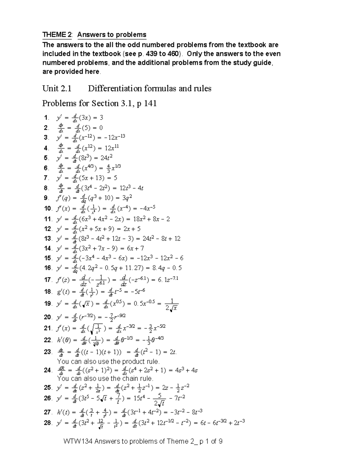 Theme 2 - Lecture notes 2 - THEME 2: Answers to problems The answers to ...