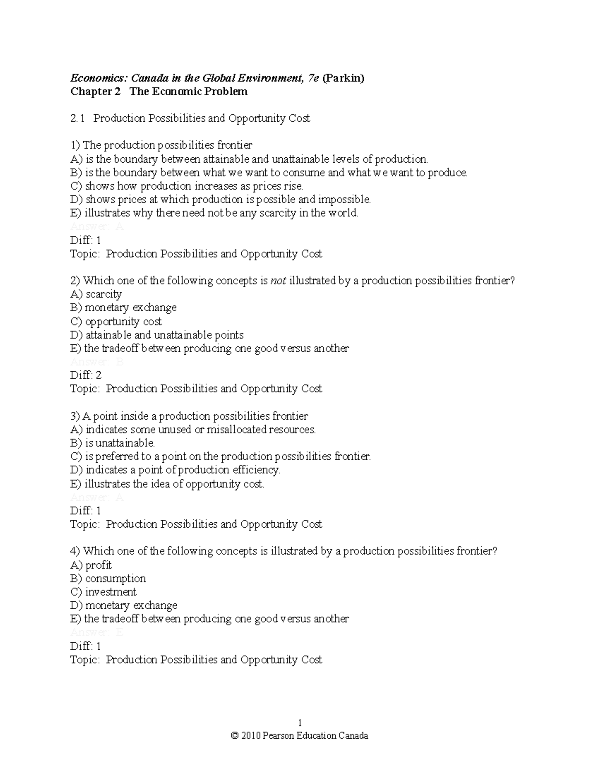 Sample/practice exam 2019, questions and answers - Economics: Canada in ...