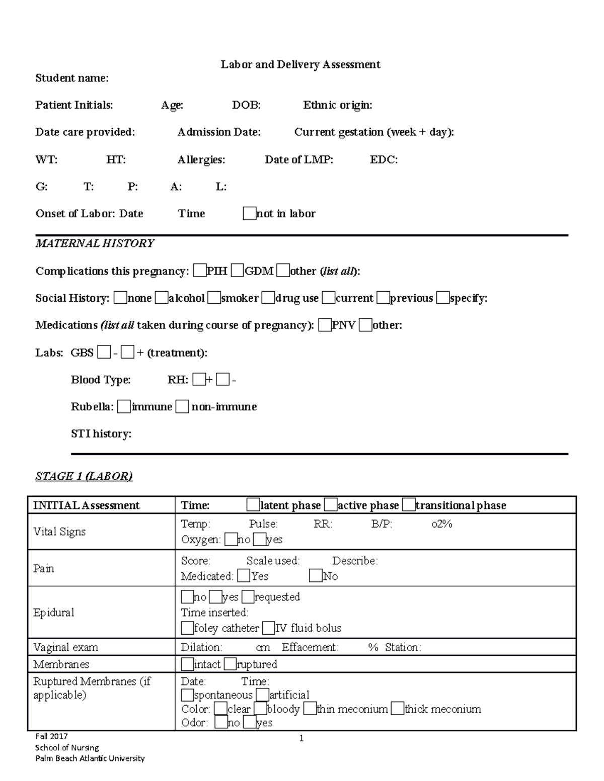 Labor and Delivery Assessment - Labor and Delivery Assessment Student ...