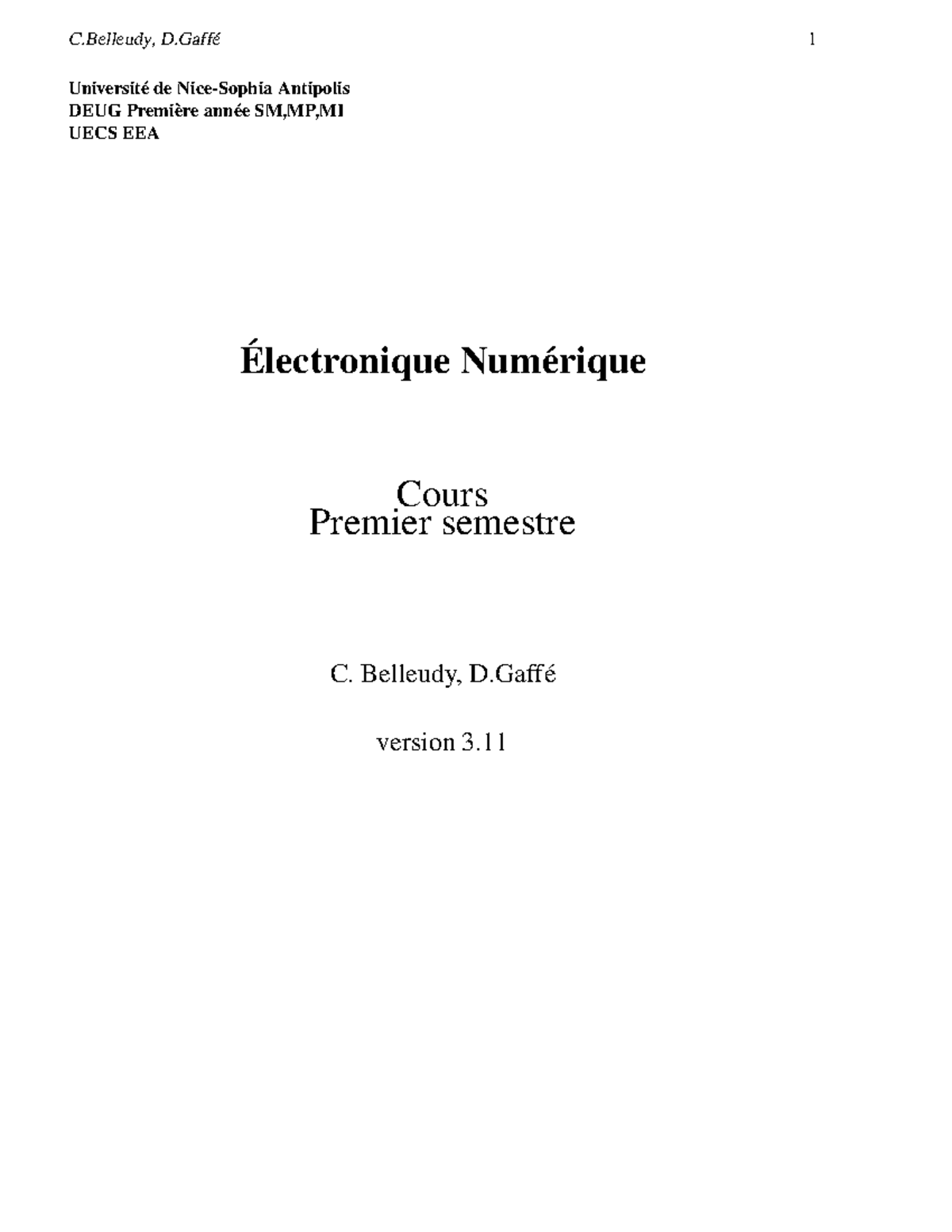 Cours electronique numerique-2 - C, D ́e 1 Universit ́e de Nice-Sophia ...
