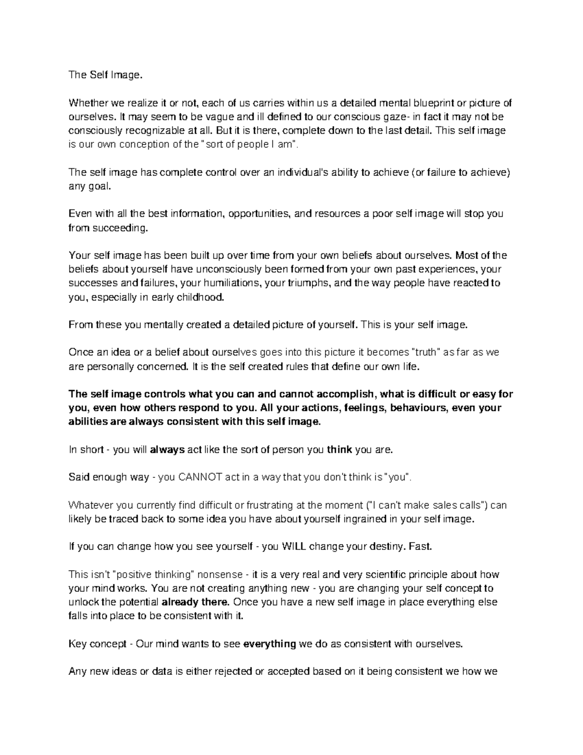 Self Image - Section Notes - The Self Image. Whether we realize it or ...