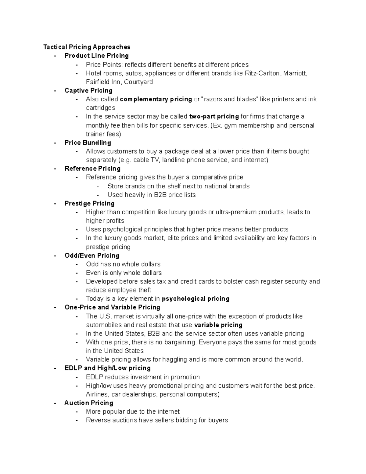 Mkt lecture 11 14 22 - Tactical Pricing Approaches - Product Line ...