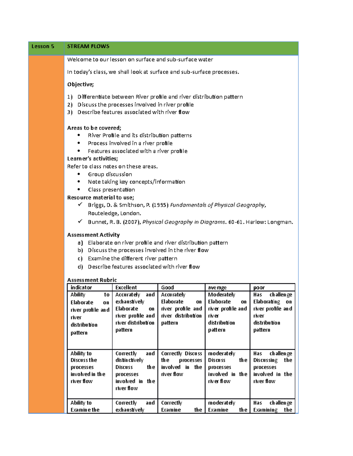 Week 6 - These are geography notes - Lesson 5 STREAM FLOWS Welcome to ...