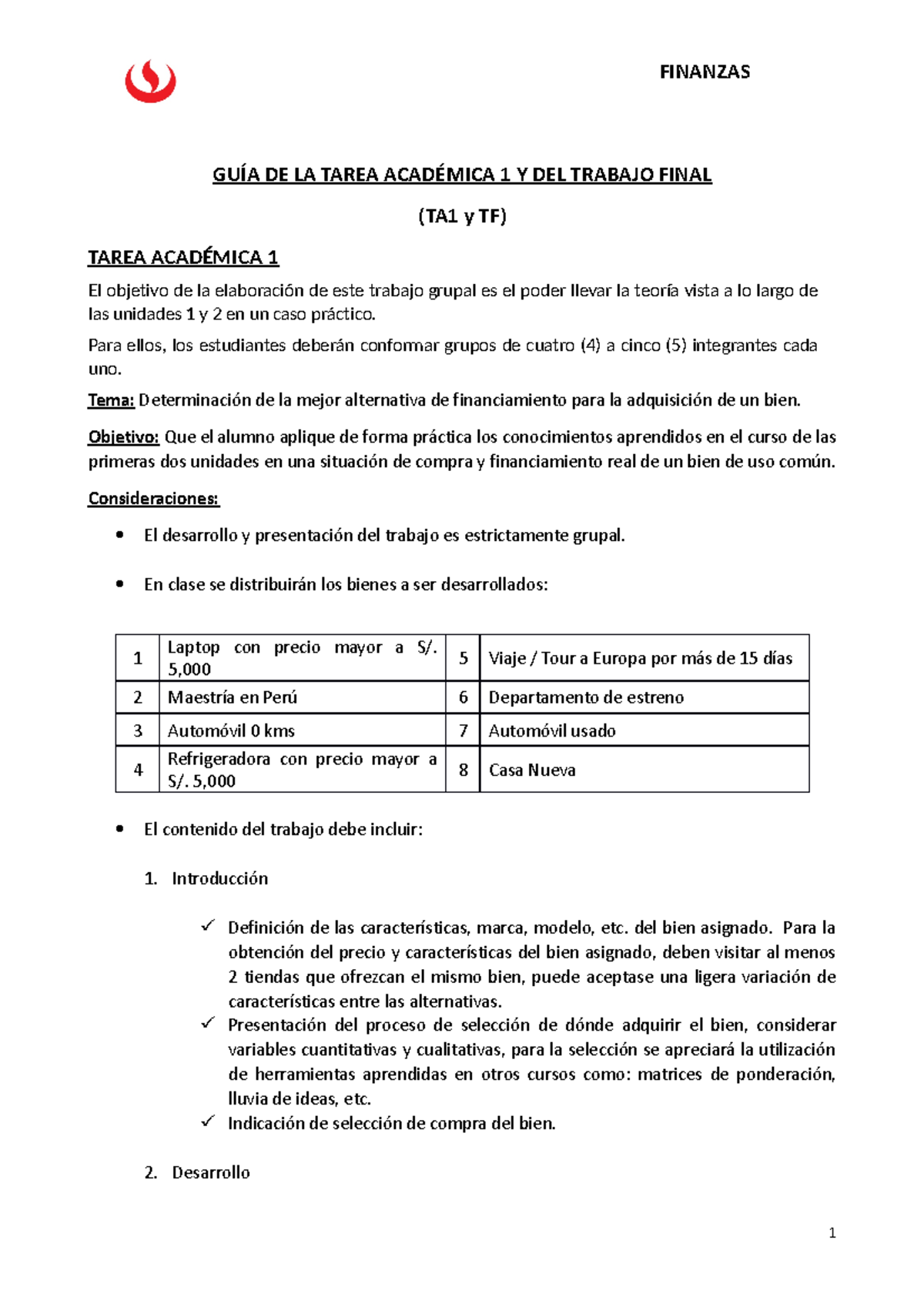 Pautas para elaborar la Tarea académica y el Trabajo final - GUÍA DE LA TAREA ACADÉMICA 1 Y DEL ...