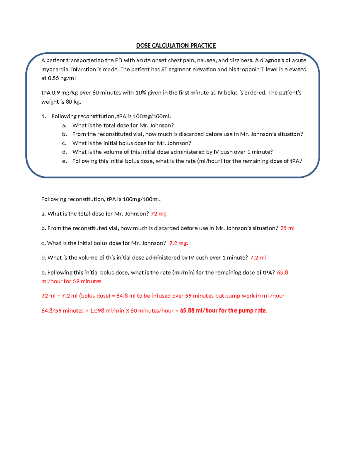 Dose calculation questions with answers - DOSE CALCULATION PRACTICE A ...
