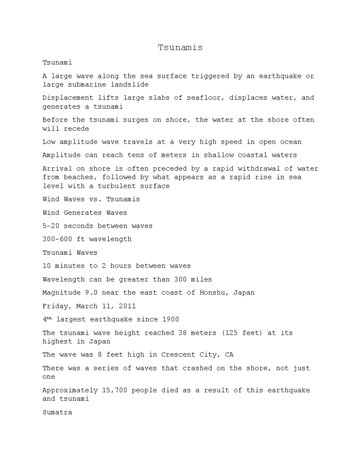 Tsunamis - Personalized Notes for Intro to Earth Science - Tsunamis ...