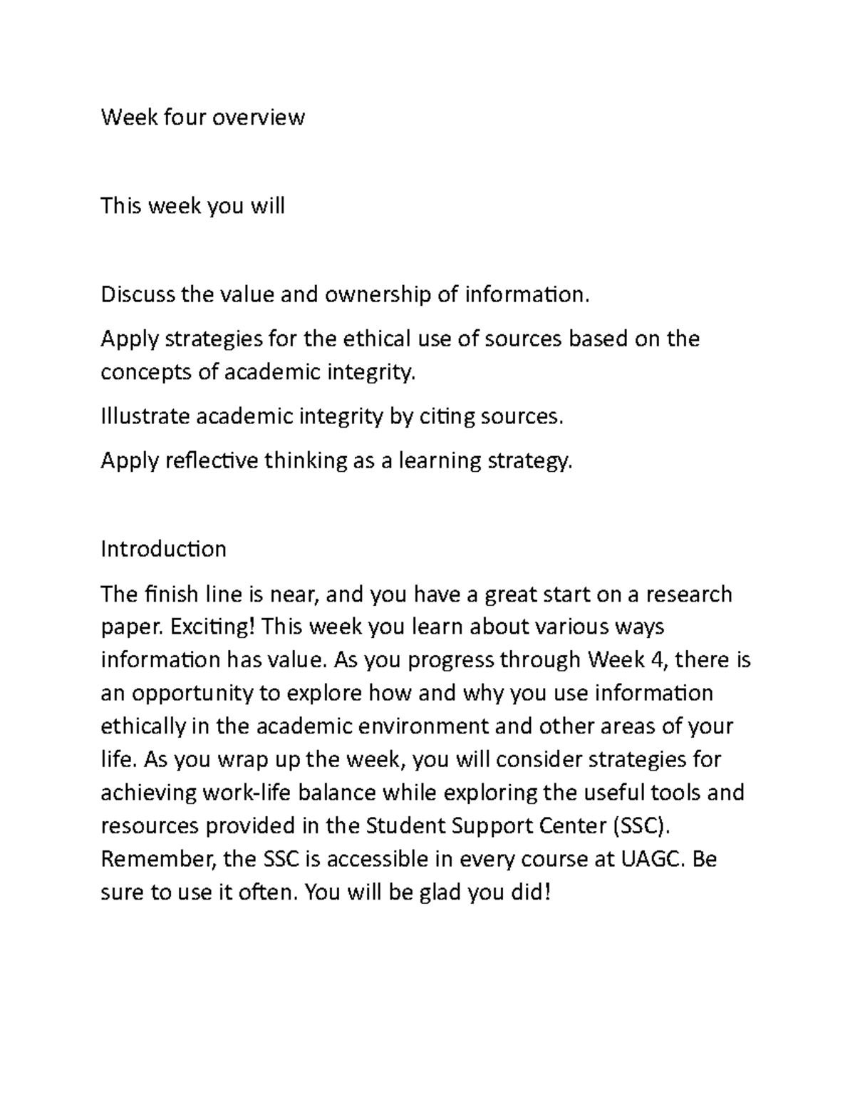 Week Four Overview Lecture Notes Week Four Overview This Week You Will Discuss The Value And