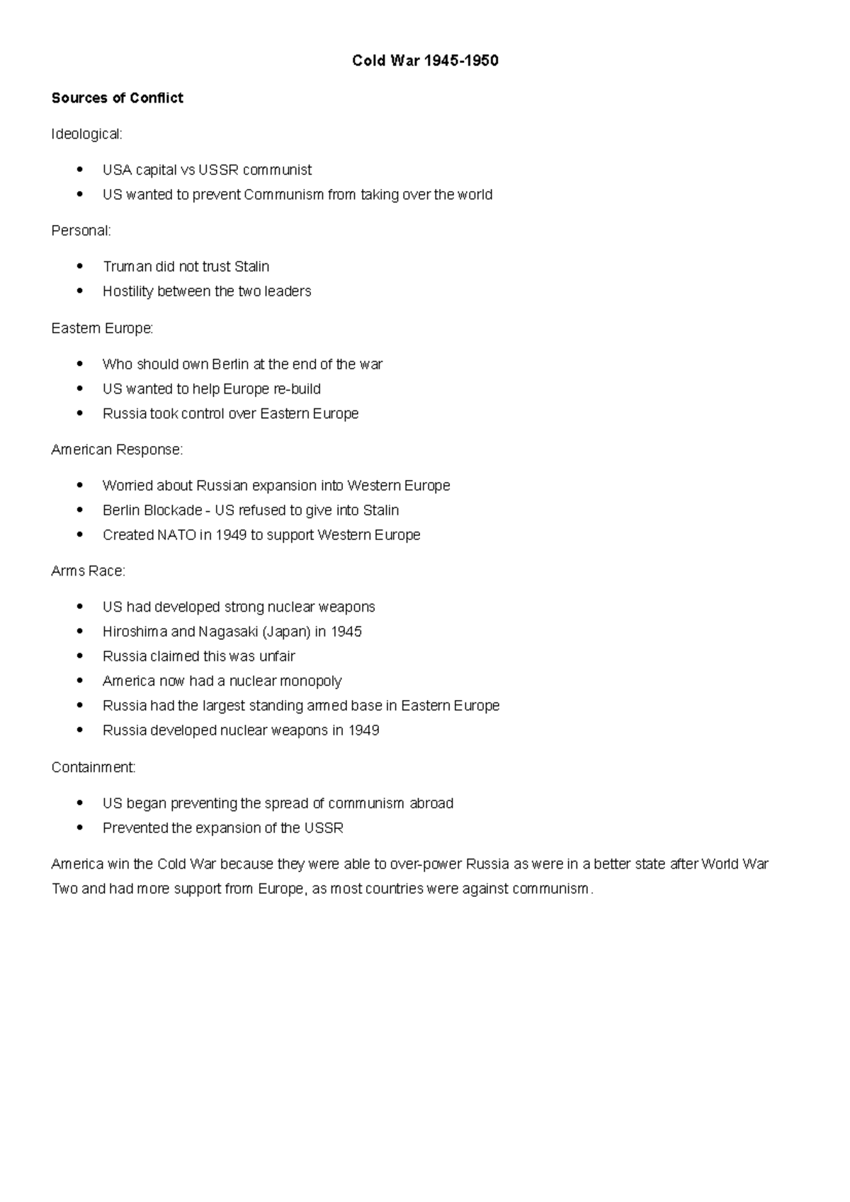 Cold War - These notes are all about the different topics in the ...