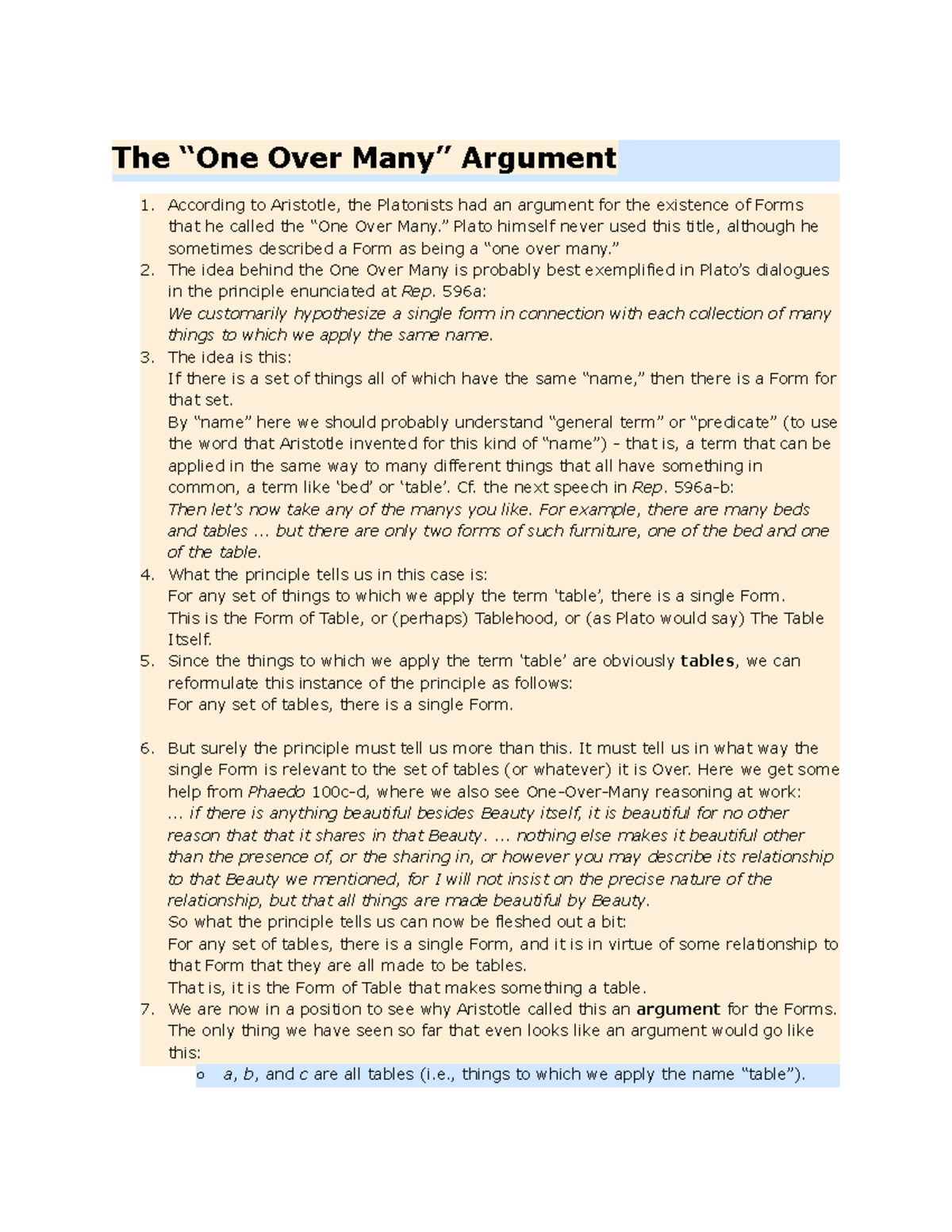 The “One Over Many” Argument - The “One Over Many” Argument According ...