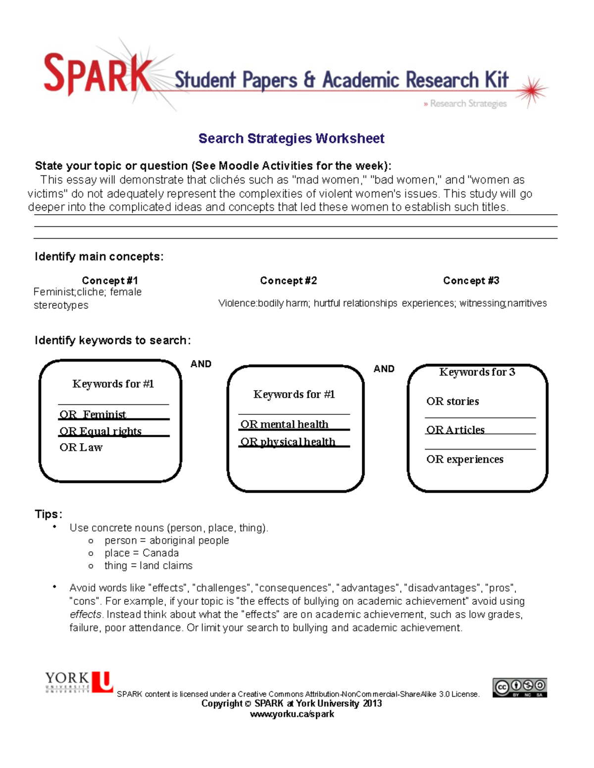 Worksheet - Search Strategy - SPARK content is licensed under a ...