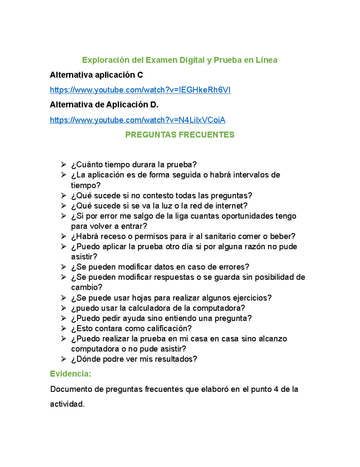 Actividad 4 - Exploración del Examen Digital y Prueba en Línea Alternativa aplicación C - Studocu