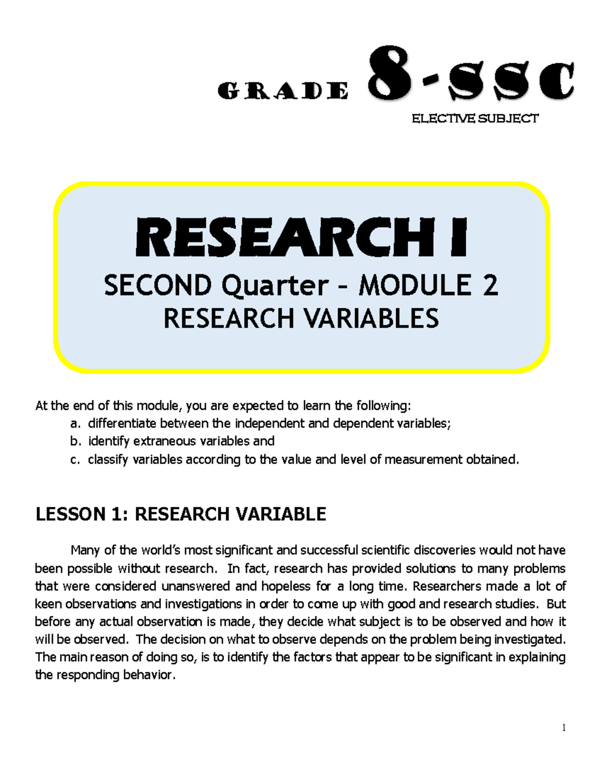 Q2 module-2 Research-I- Research- Variable - RESEARCH I SECOND Quarter ...