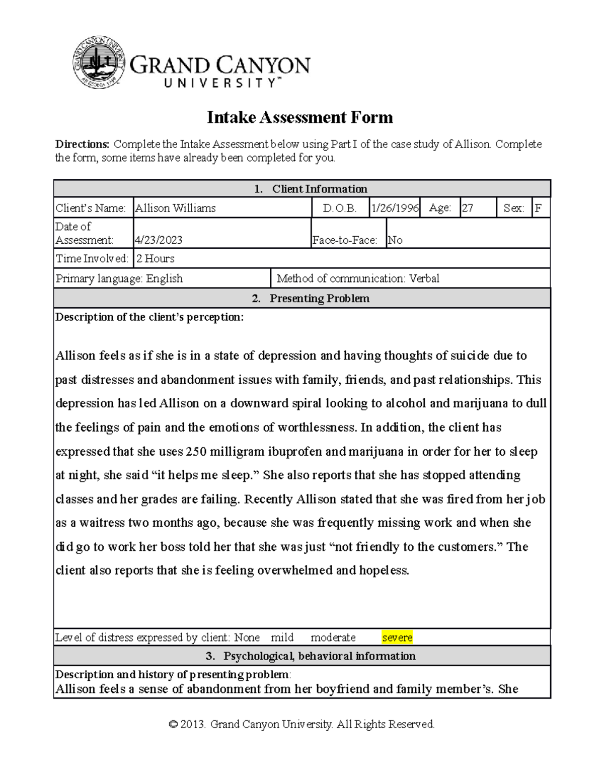Topic 3 Intake Assessment Form - Intake Assessment Form Directions ...