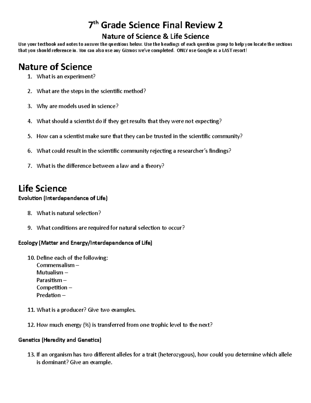 7th Grade Science Final Review 2-2021 - 7 th Grade Science Final Review ...
