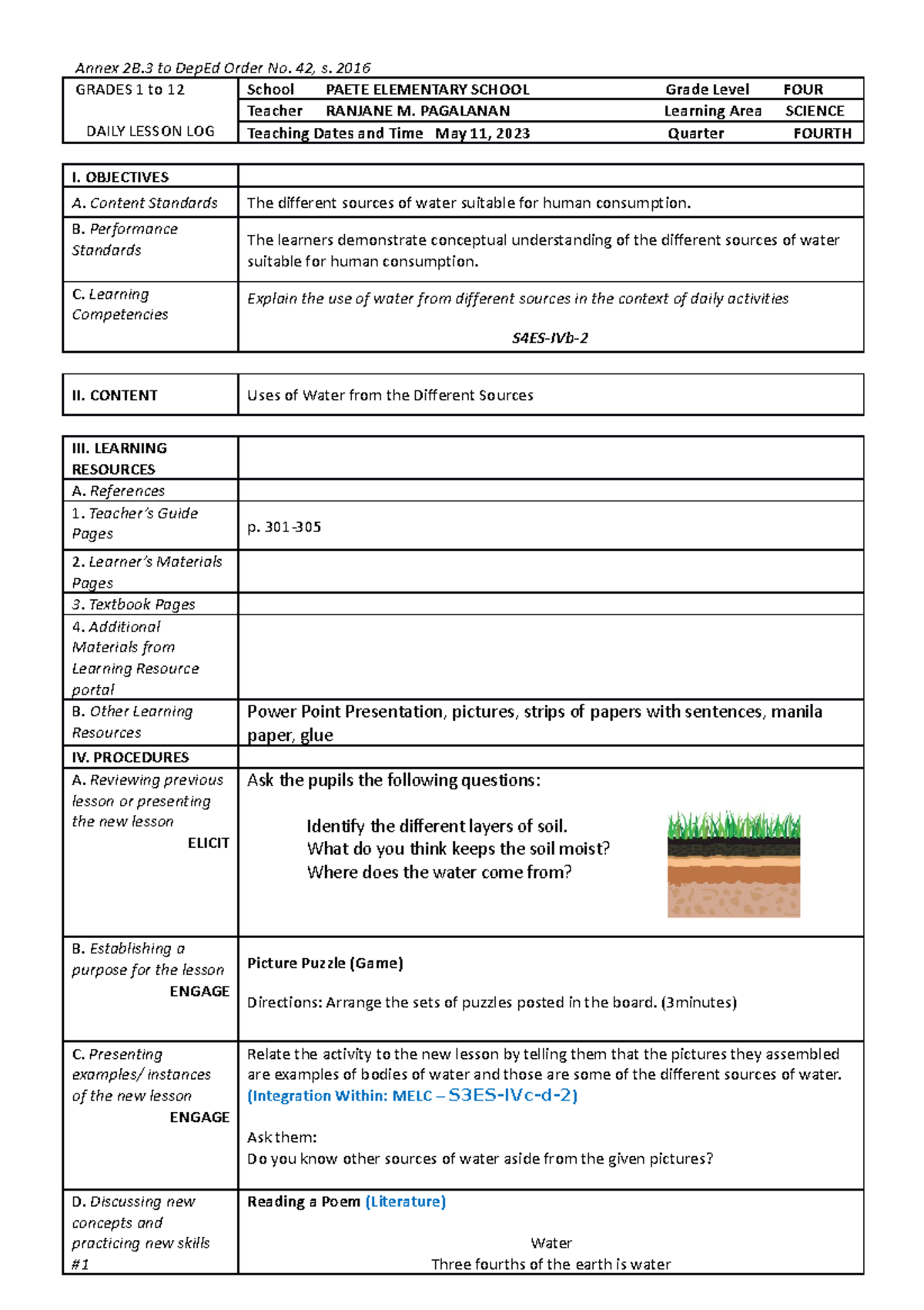Cot4 Grade 4 DLL 7Es - dll - Annex 2B to DepEd Order No. 42, s. 2016 ...