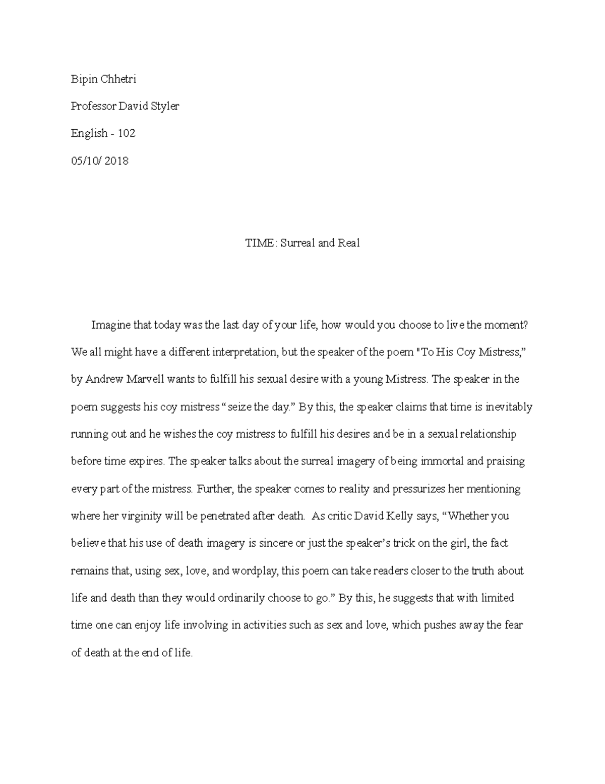 To His Coy Mistress essay helping startin paper - Bipin Chhetri ...