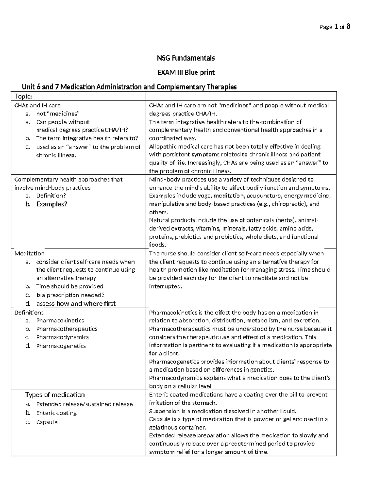 NSG122 EXAM 3 Study guide - NSG Fundamentals EXAM III Blue print Unit 6 ...