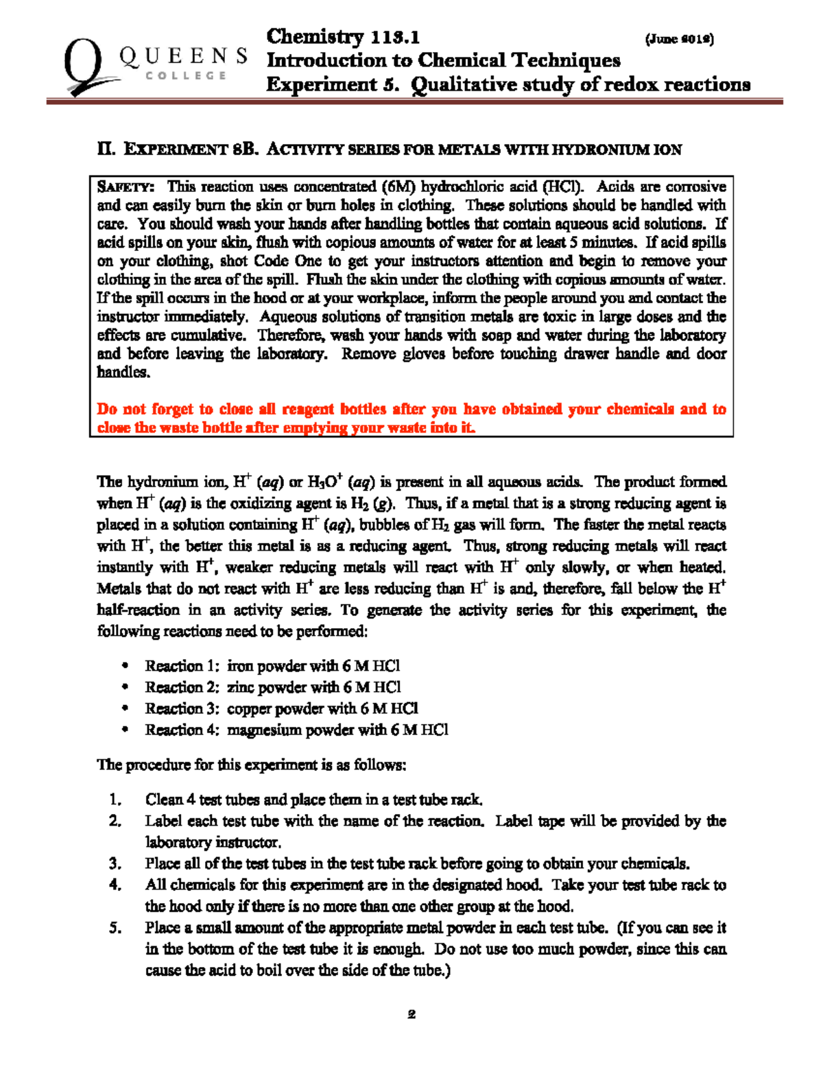 2-Lab files for chem - Chemistry 113 (June 2012) QUEENS Introduction to ...