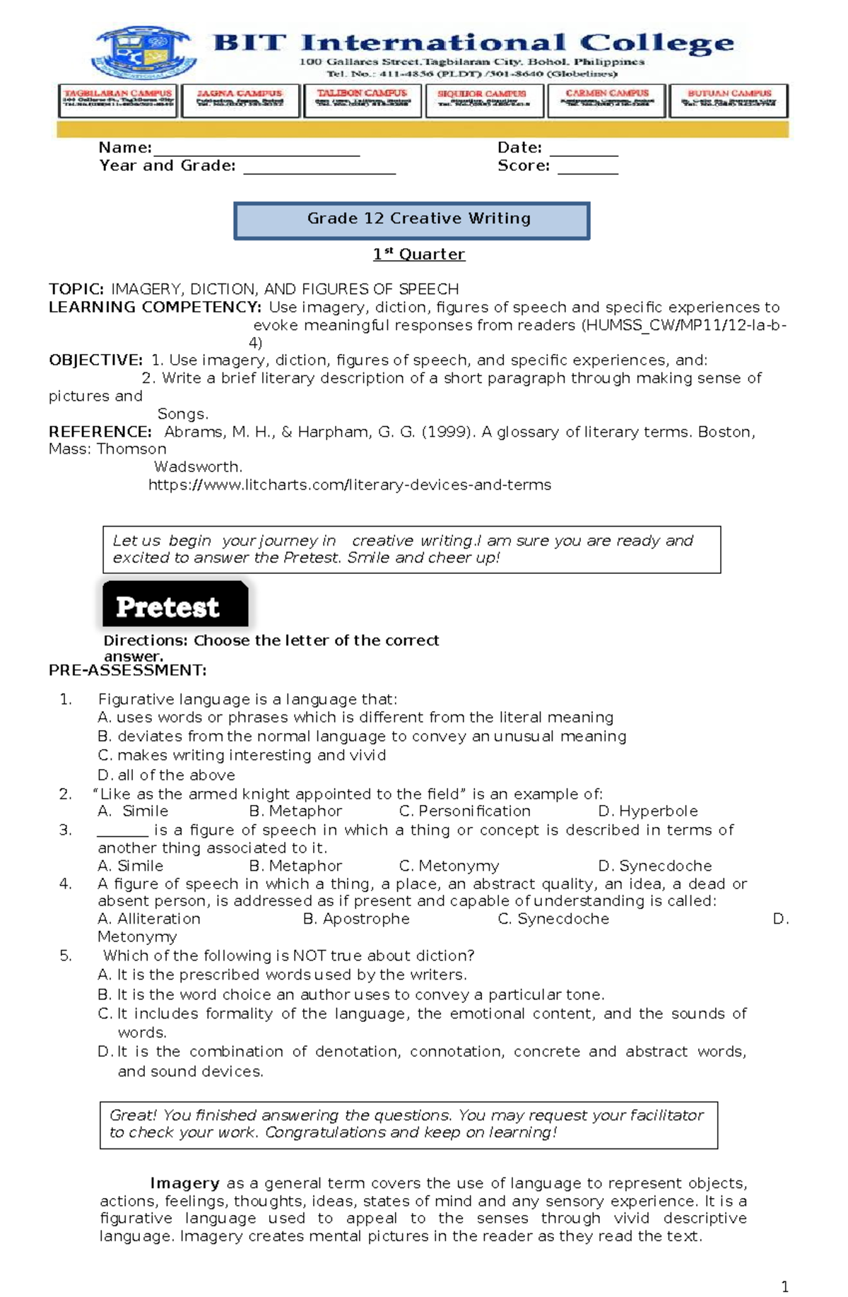CW - module 1 - Name:___________________________ Date: _________ Year ...